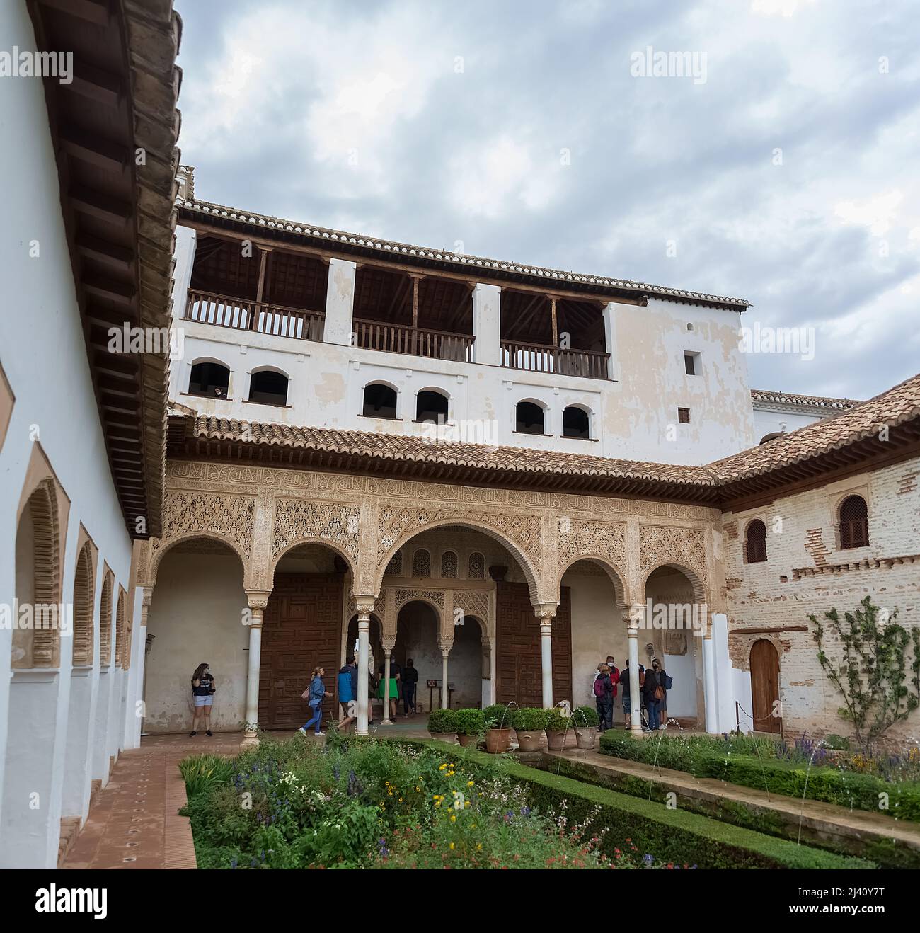Alhambra Granada Spain - 09 14 2021: Exterior view at the Garden Water ...