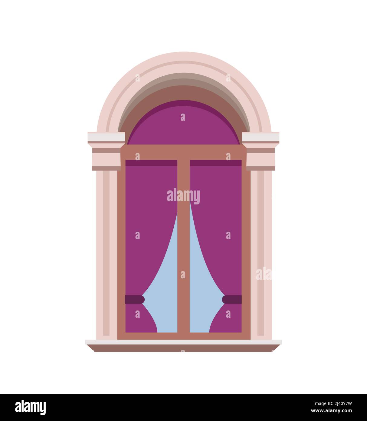 vector illustration vintage windows with curtains. Retro window frames ...