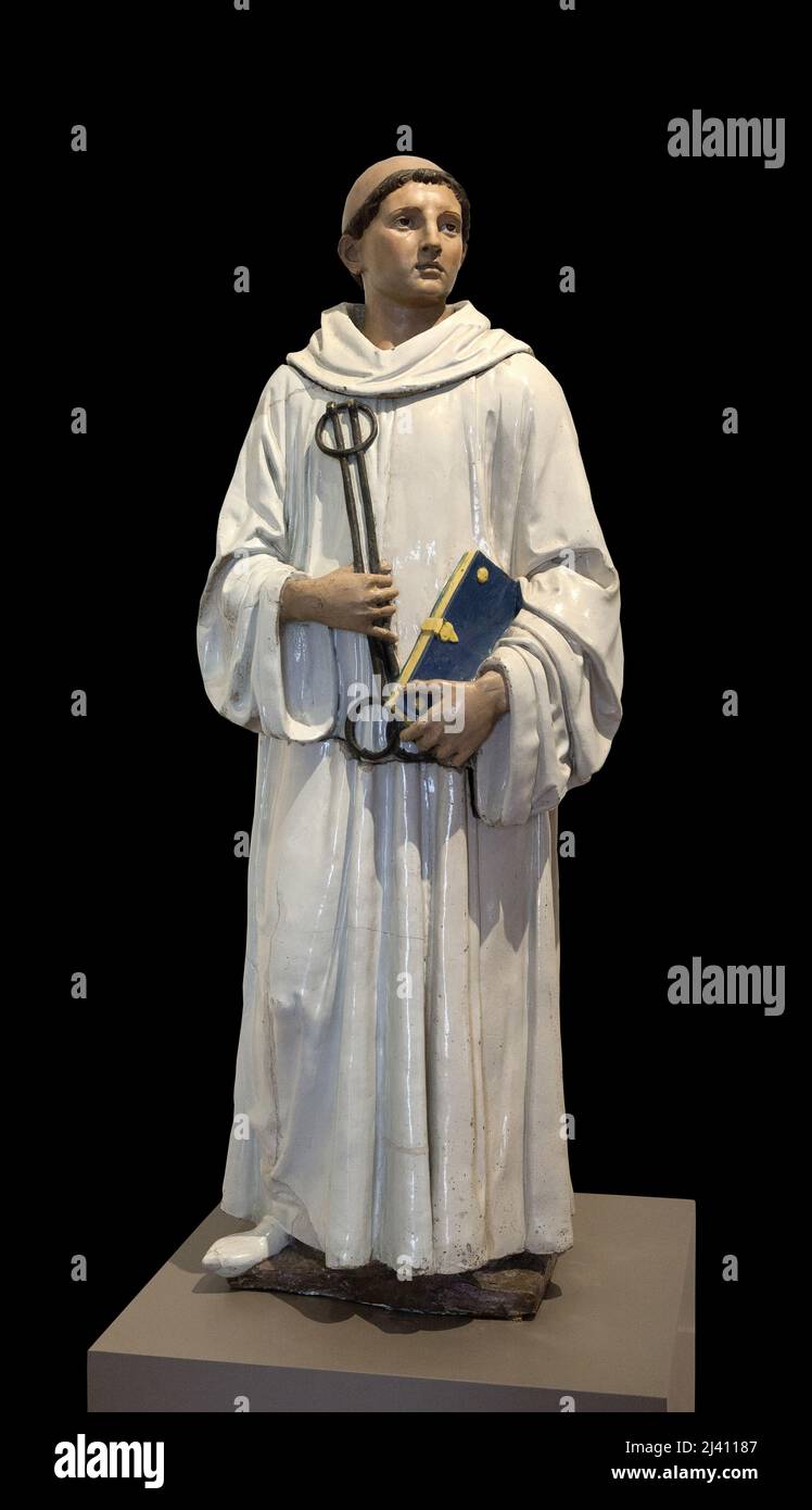 Saint Leonard, sculpture en ceramique emaillee (terracotta invetriata ...