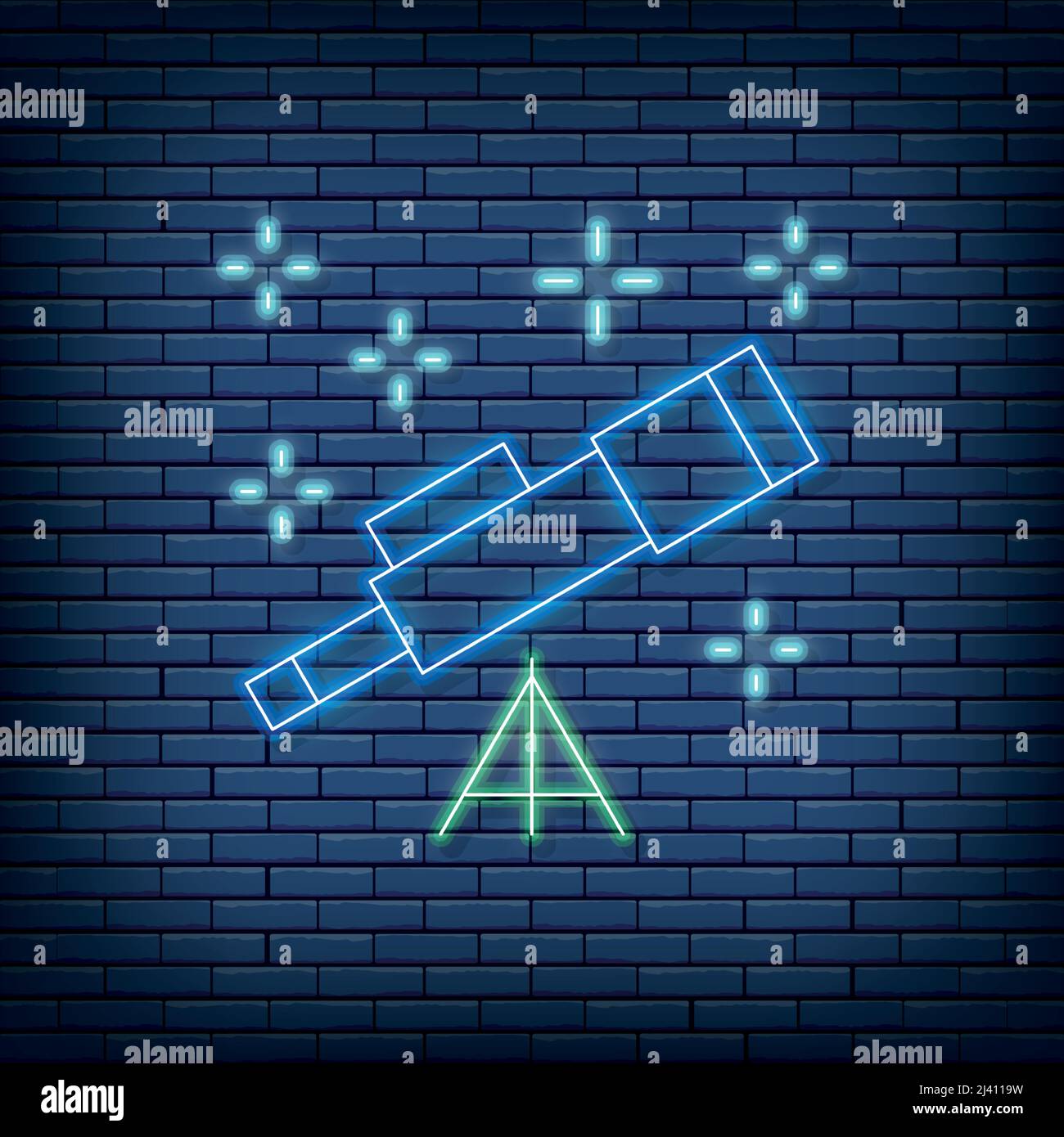 Vector telescope neon sign. Vector illustration in neon style Stock ...