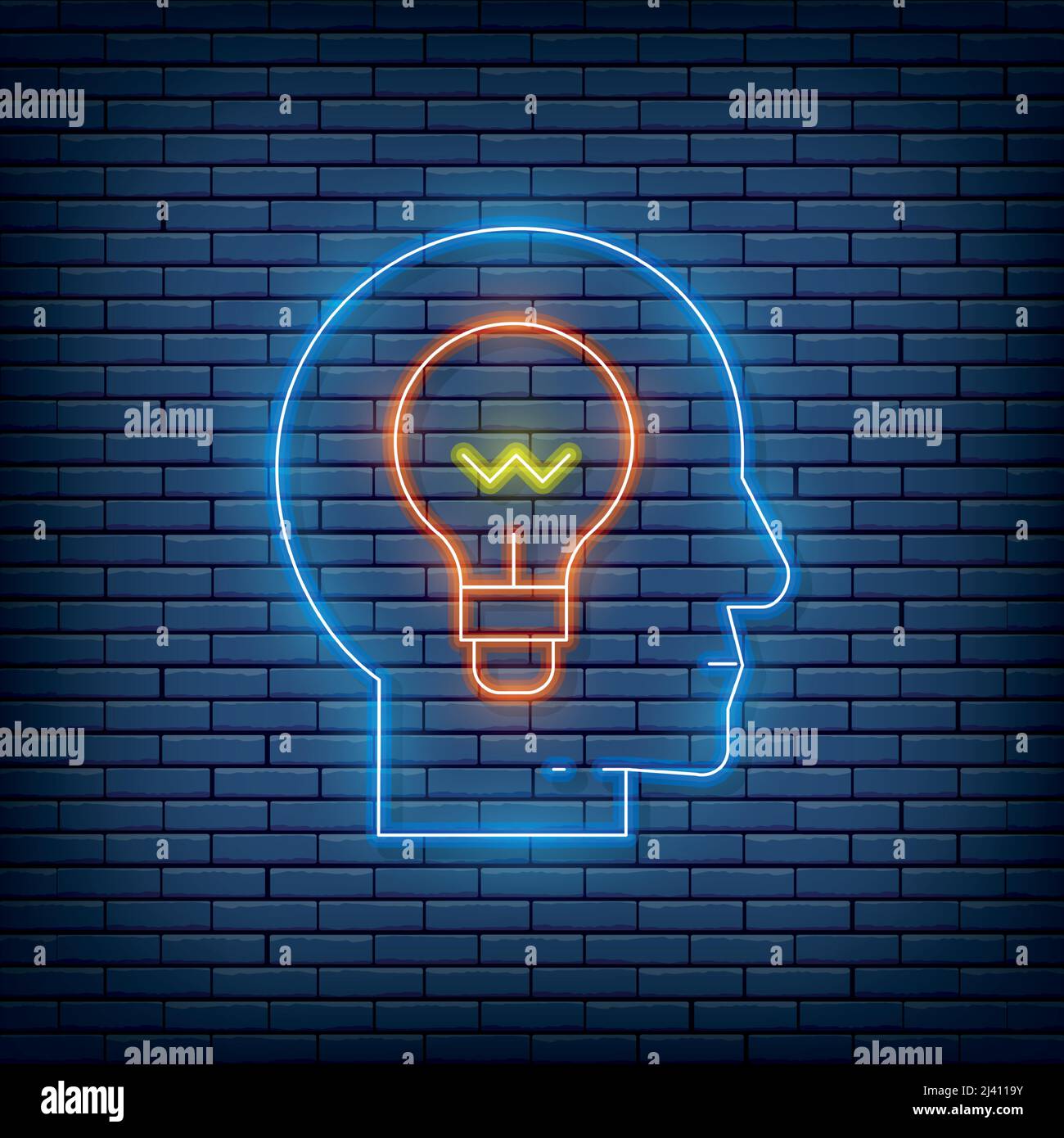 Vector head with lamp, idea generation, knowledge neon sign. Vector ...