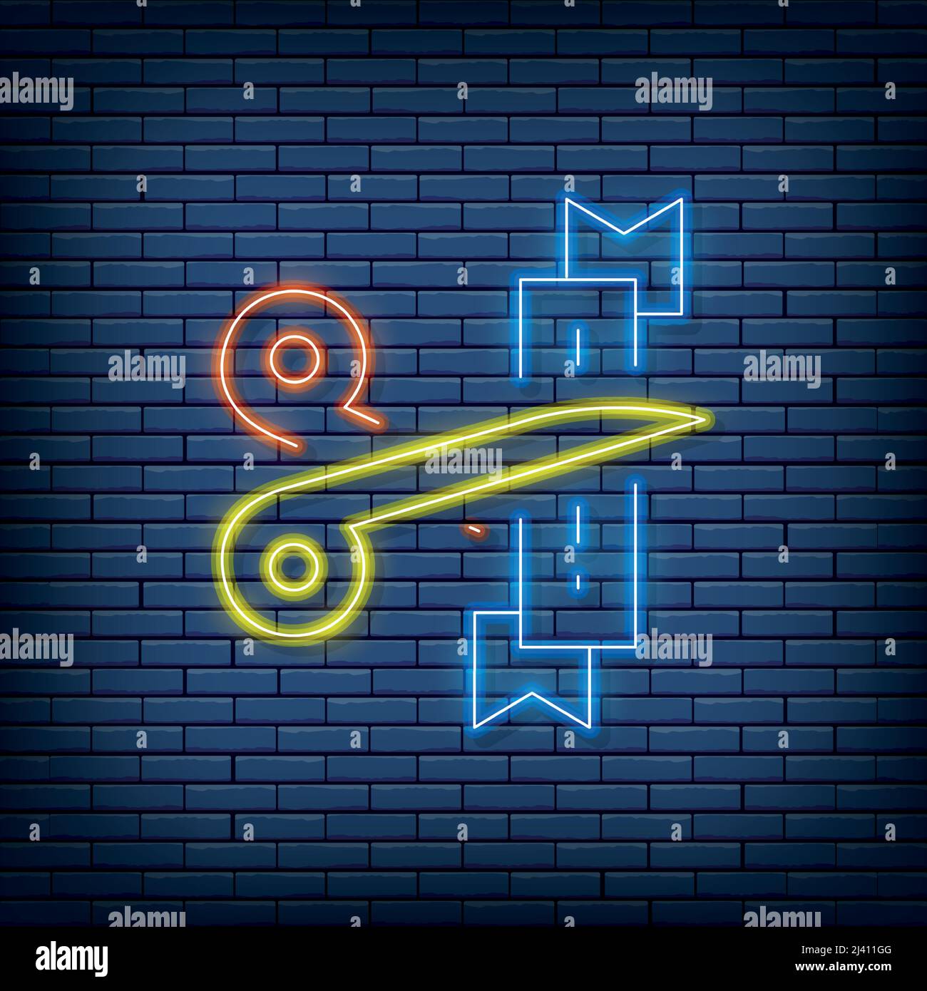 Vector ribbon cut with scissors, opening ceremony neon sign. Vector ...