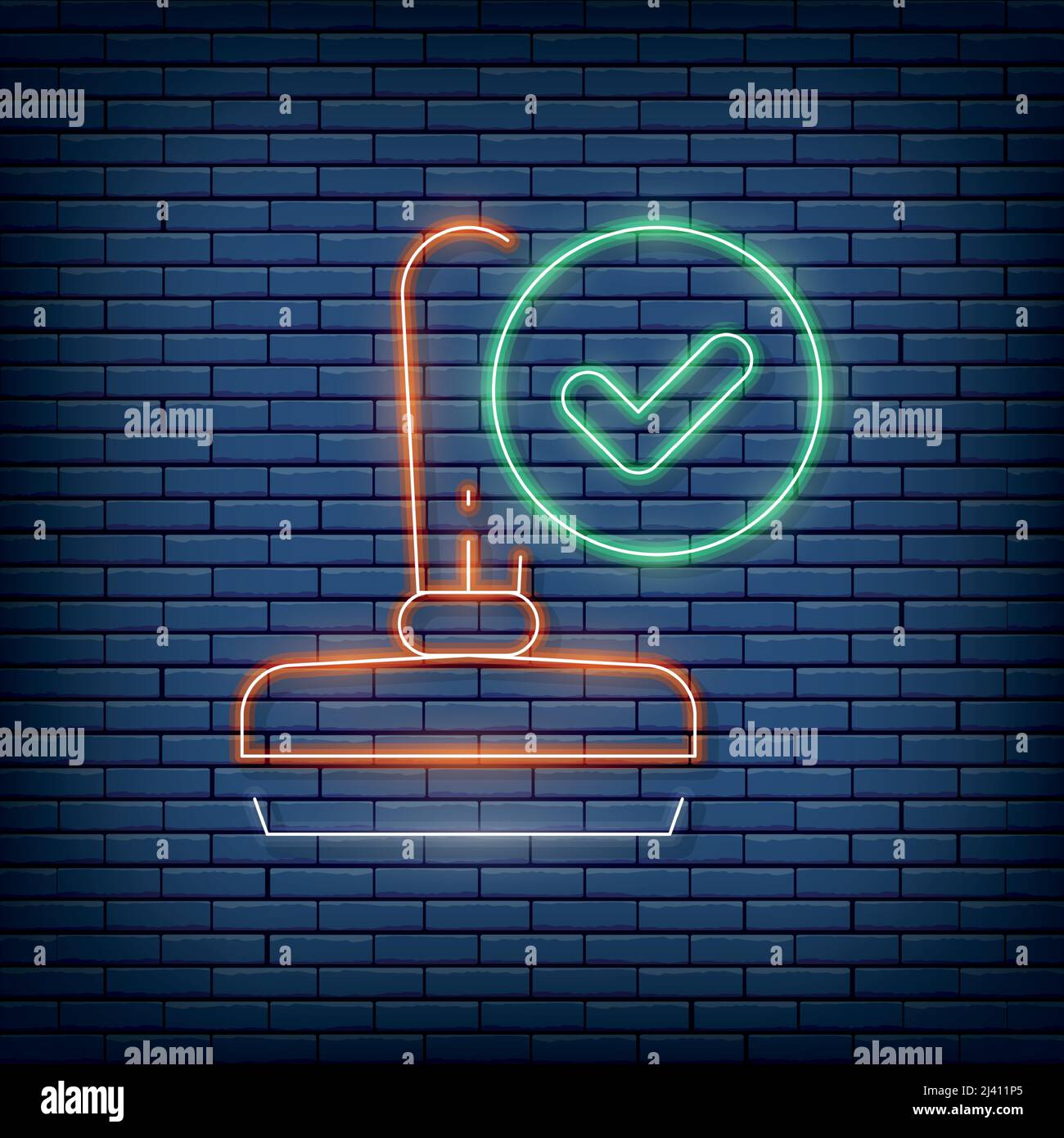 Vector approved stamp, accepted neon sign. Vector illustration in neon ...