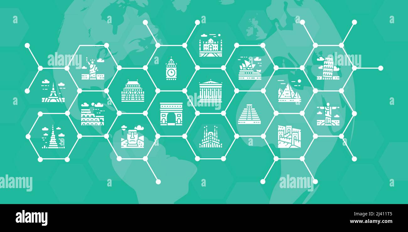 Travel Landmark infographic banner with icon elements. Egypt, Italy ...