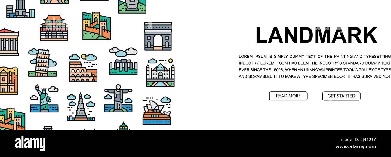 Travel Landmark horizontal icon banner design. Egypt, Italy, United ...