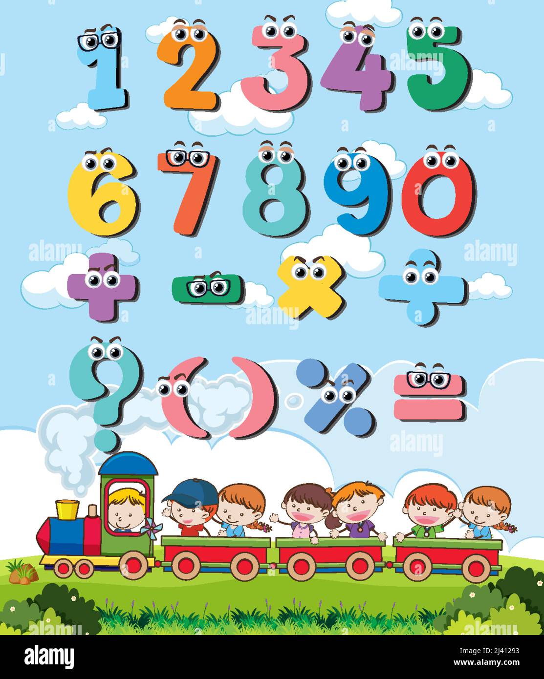 Counting number 0 to 9 and math symbols for kids illustration Stock ...