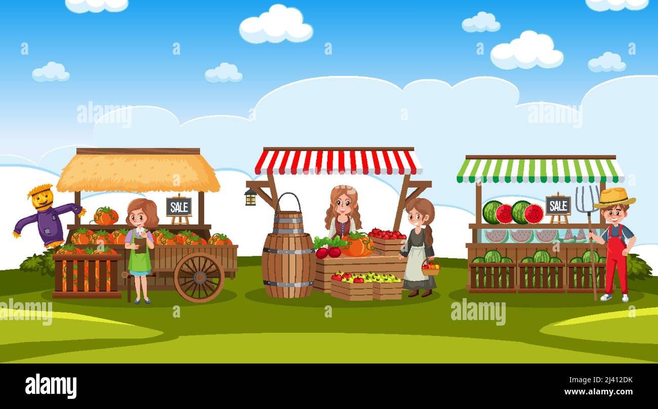 Flea market concept with fruit store illustration Stock Vector Image ...