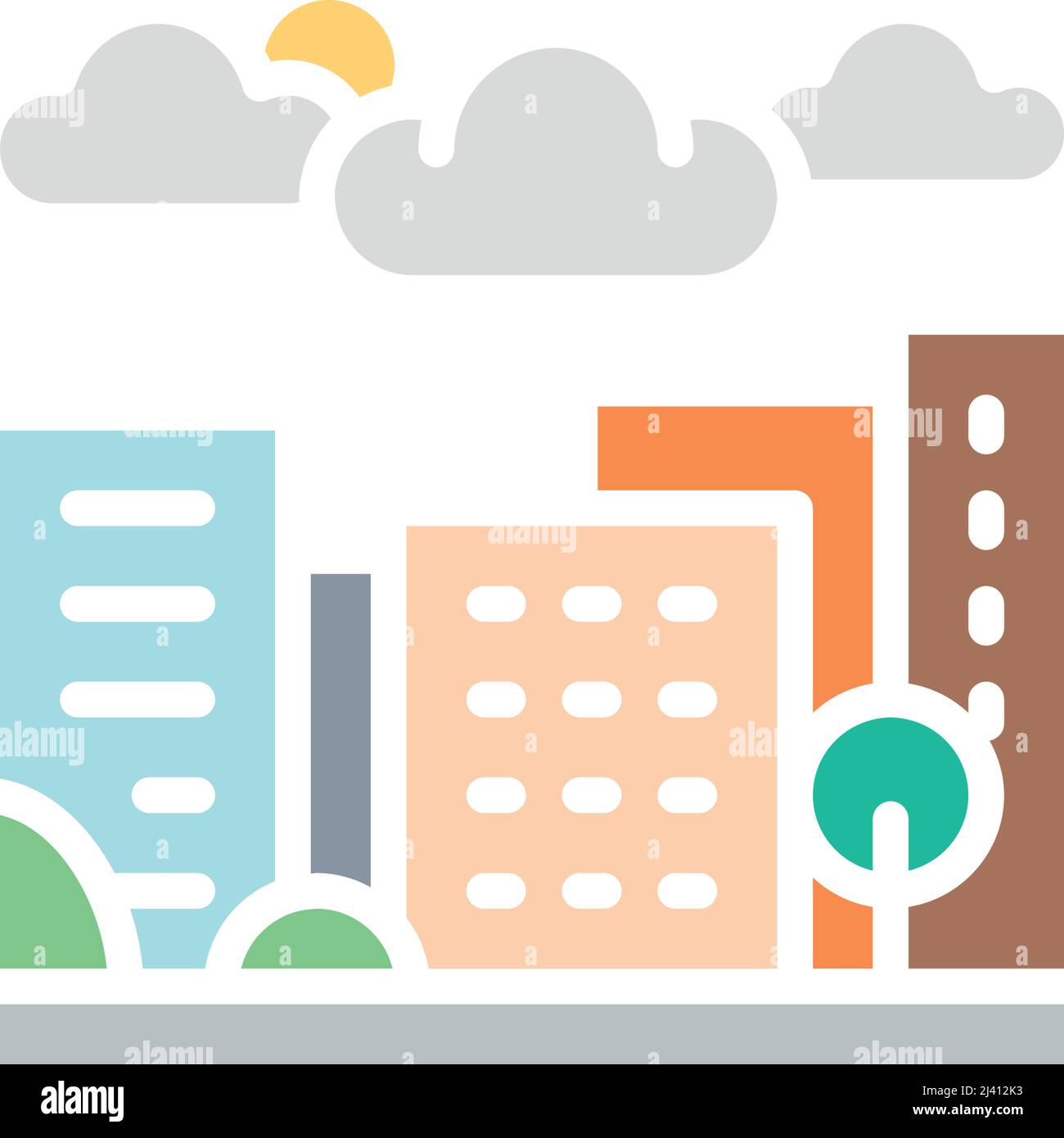 Vector city, town and countryside landscape white line icon Stock ...