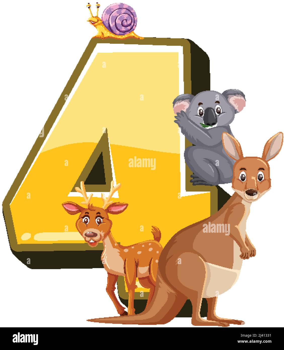 Different four animals attached to number four illustration Stock ...