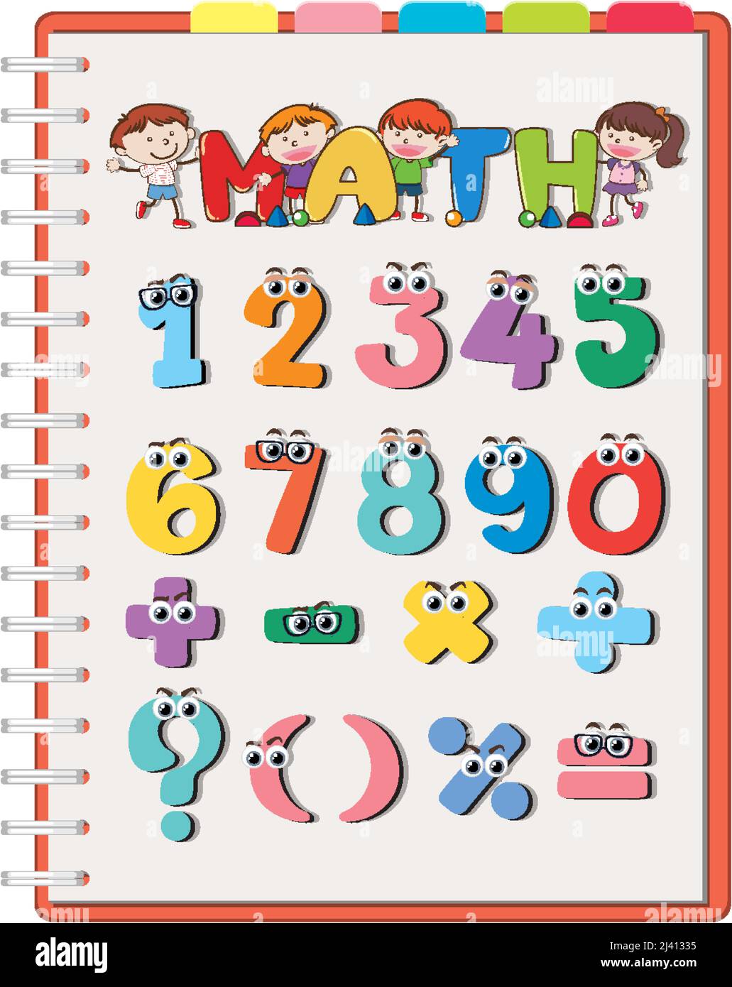 Counting number 0 to 9 and math symbols for kids illustration Stock ...