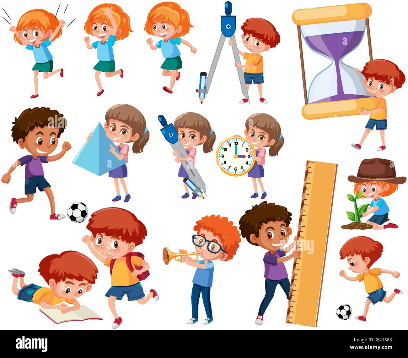 Collection of many kids doing different activities illustration Stock ...