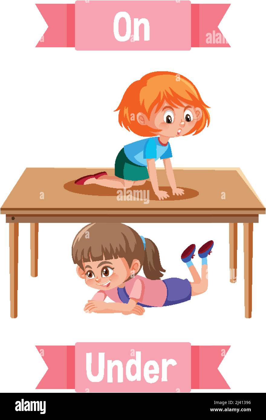 Opposite English Words under and on illustration Stock Vector Image ...