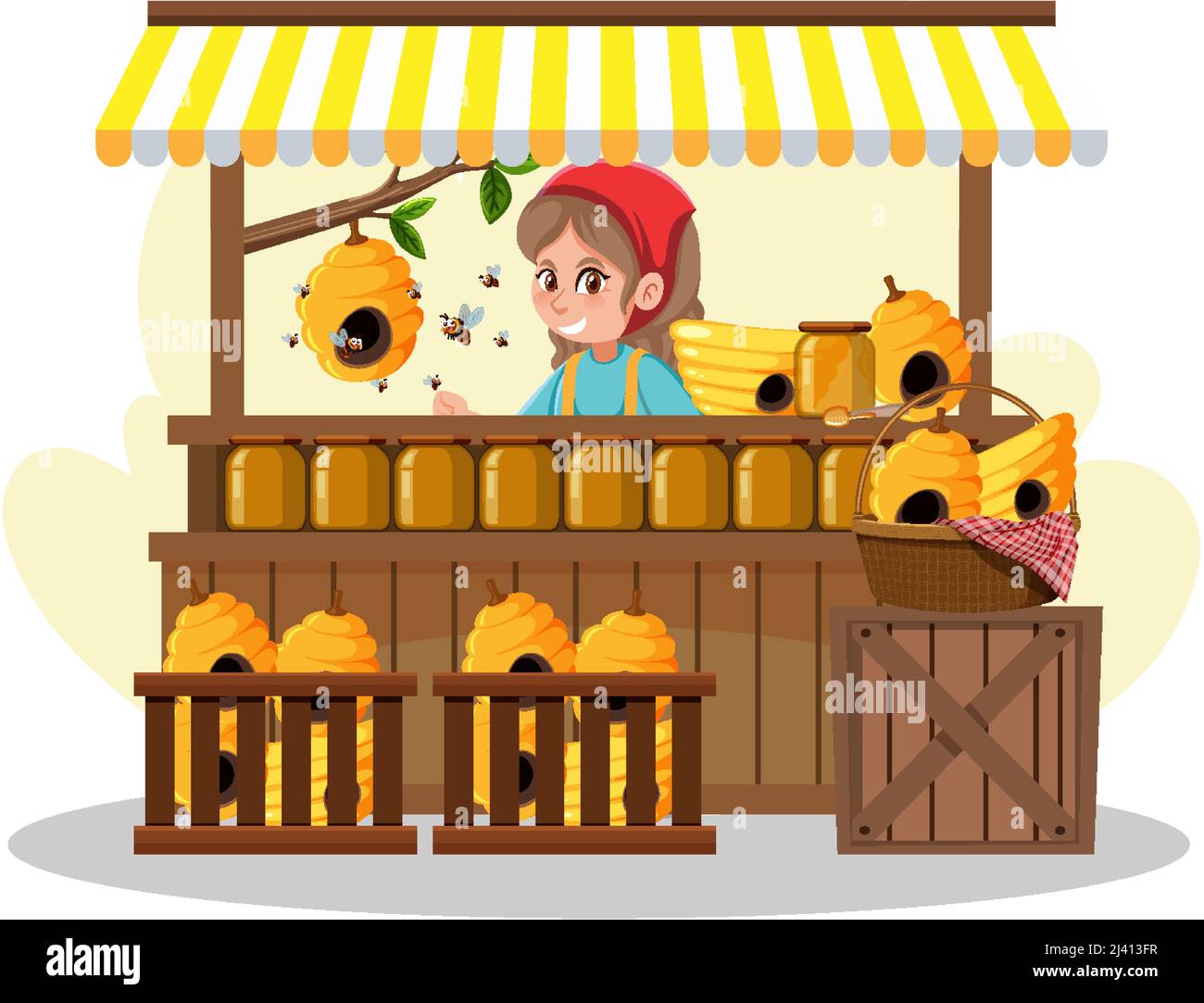 Flea market concept with honey stall shop illustration Stock Vector ...