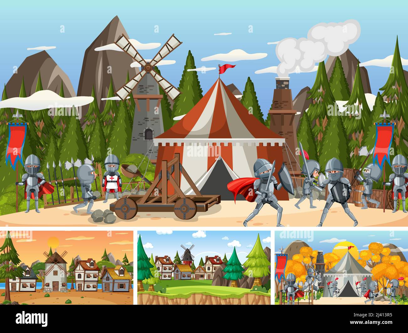 Set of different scene medieval illustration Stock Vector Image & Art ...