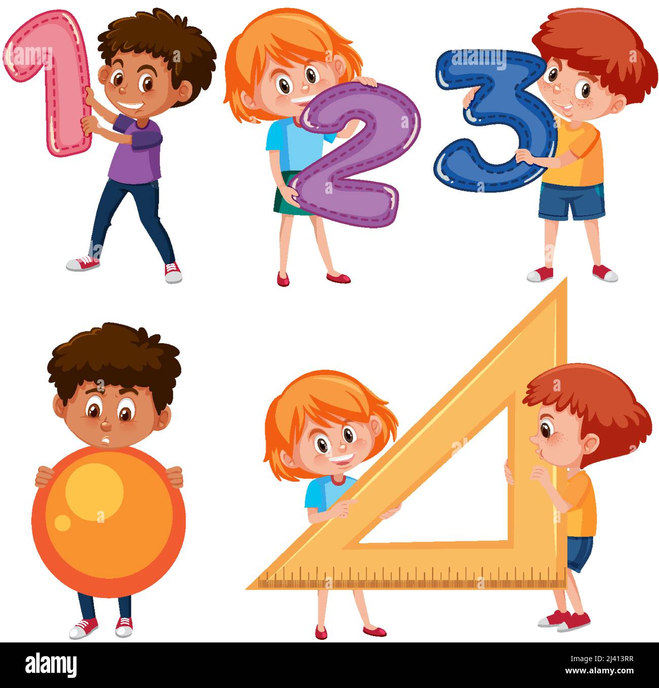 Math classroom objects with supplies and students illustration Stock ...