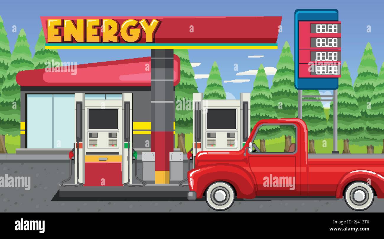 Gas station cartoon scene illustration Stock Vector Image & Art - Alamy
