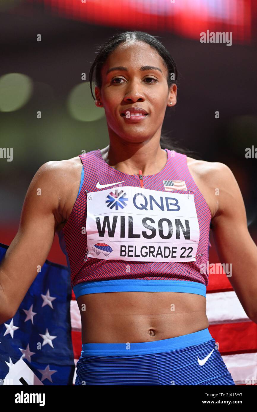 Ajee Wilson with the EEUU flag at the Belgrade 2022 Indoor World ...
