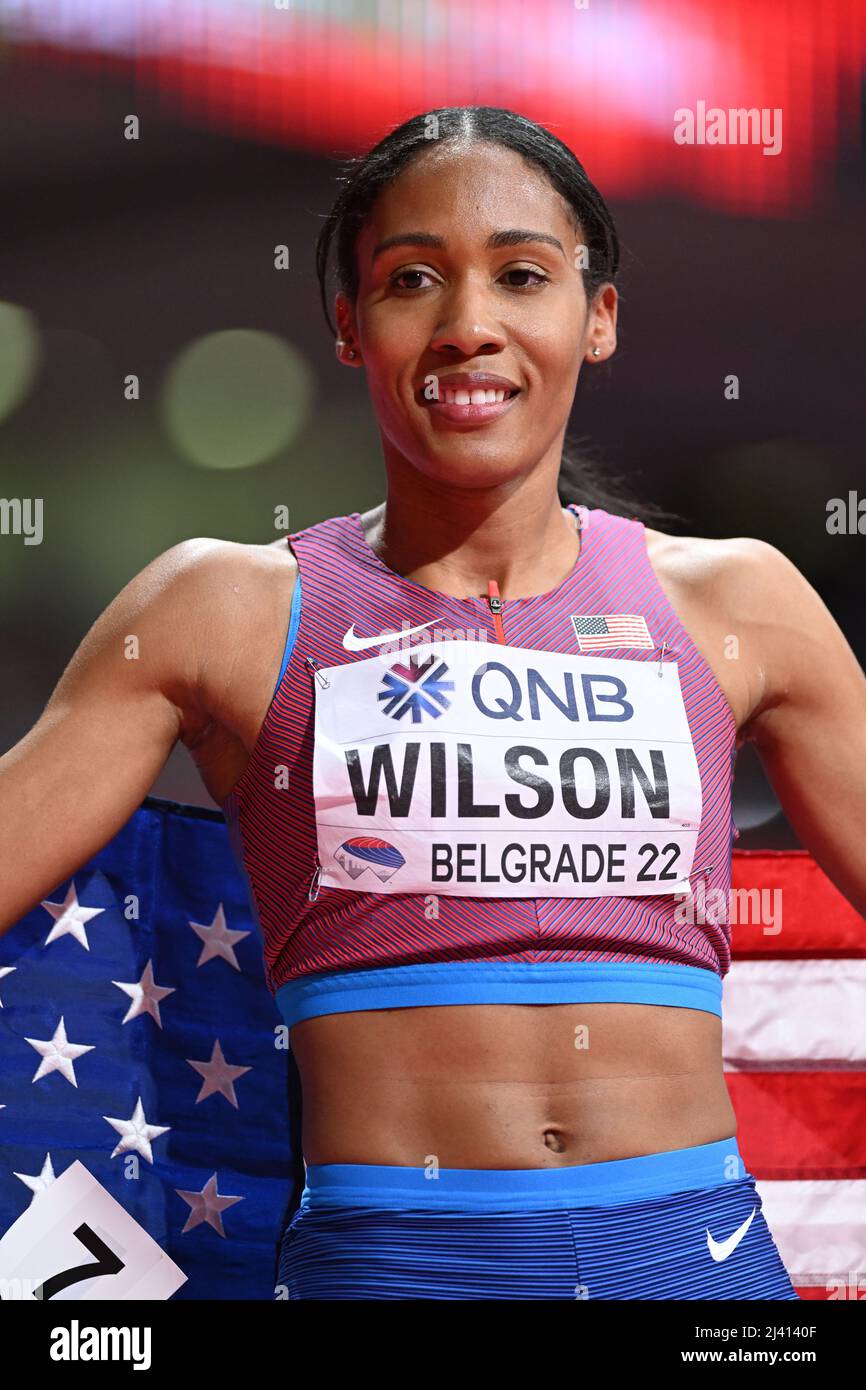 Ajee Wilson with the EEUU flag at the Belgrade 2022 Indoor World ...