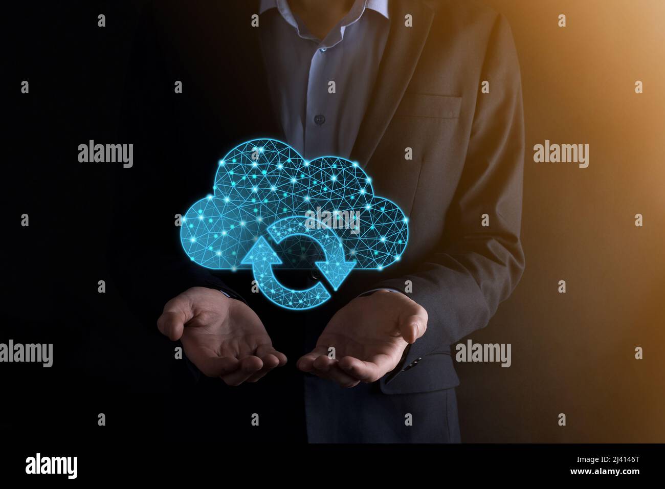 Cloud technology. Polygonal wireframe cloud storage sign with two ...