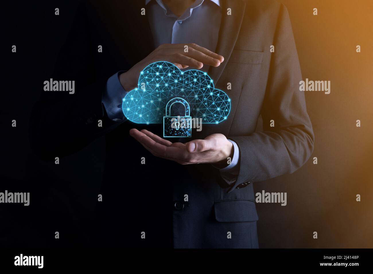 Cloud technology. Polygonal wireframe cloud storage sign with padlock ...