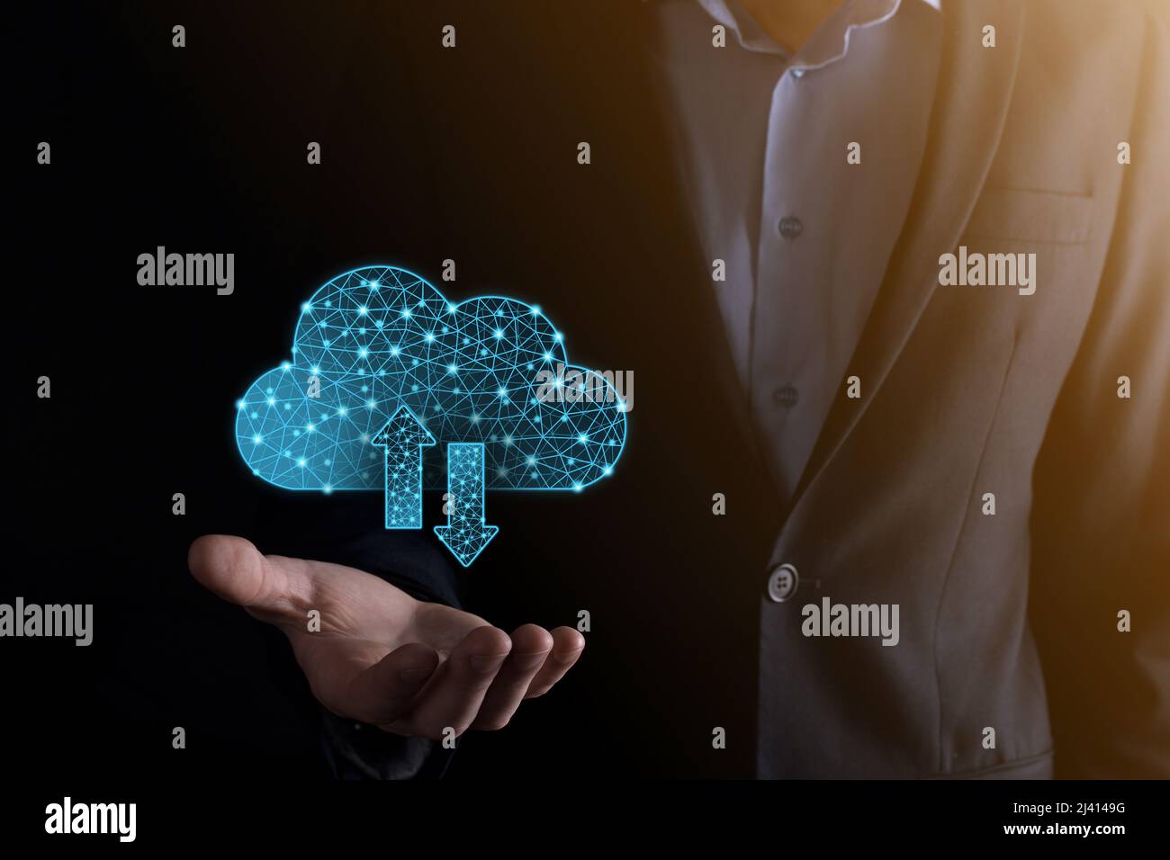 Cloud technology. Polygonal wireframe cloud storage sign with two ...