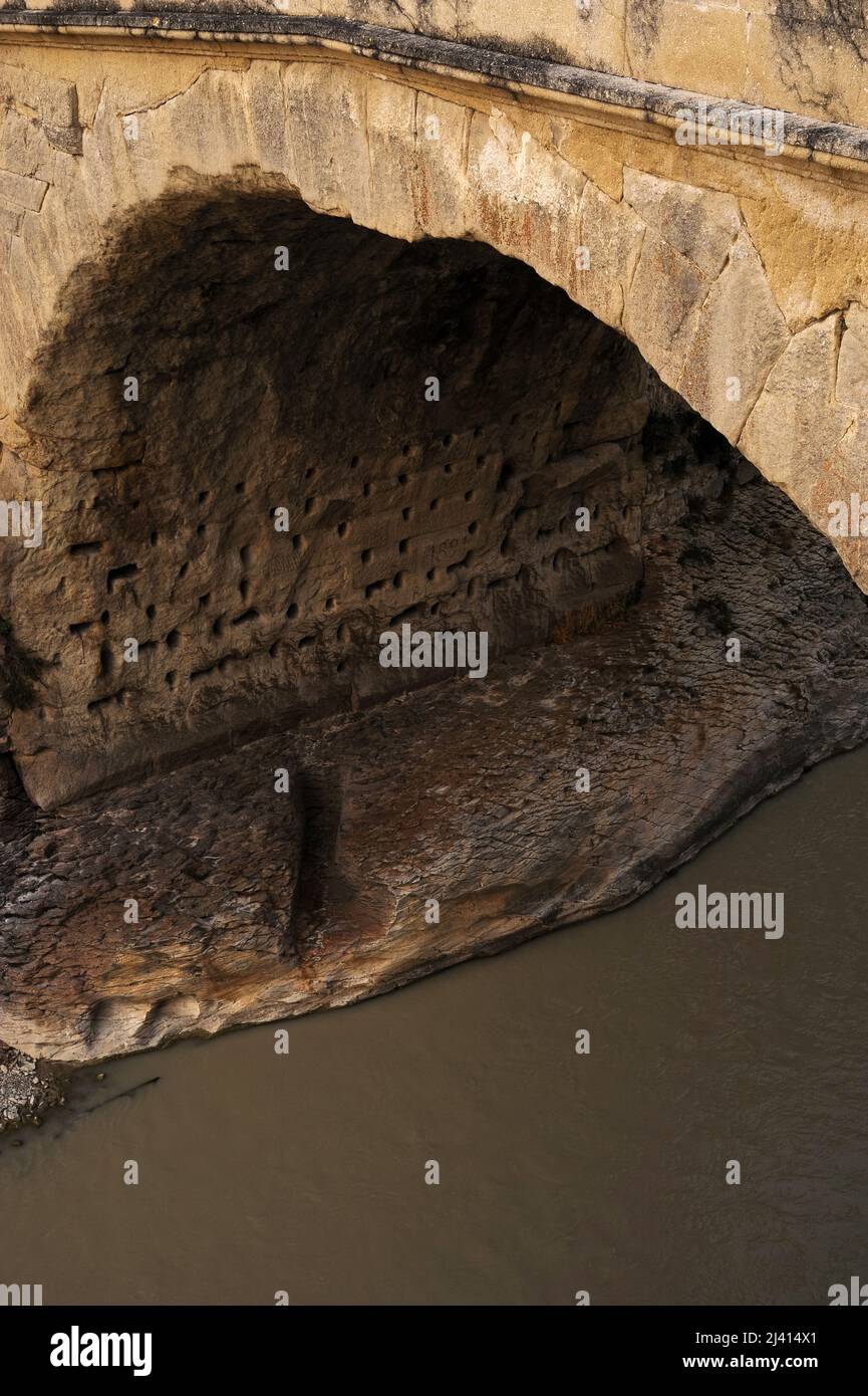 Putlock or putlog holes for scaffolding left from centuries of repairs ...