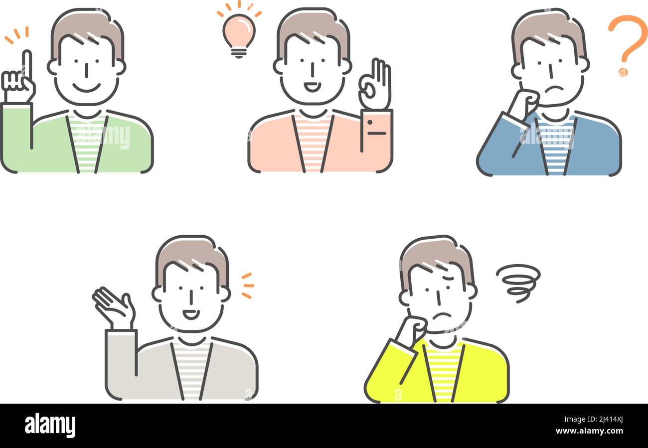 Simple young man (upper body) gesture pattern illustration set Stock ...