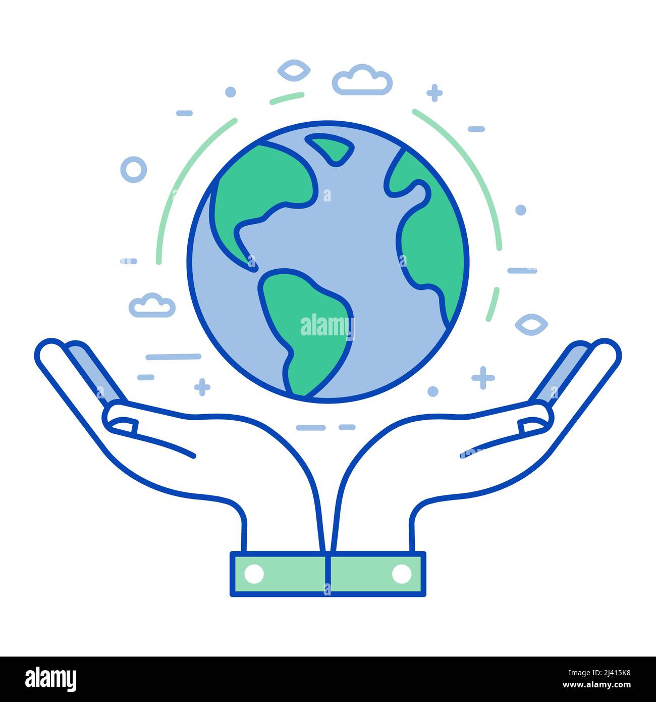 Planet Saving Earth Protection Icon in Line Art Stock Vector Image ...