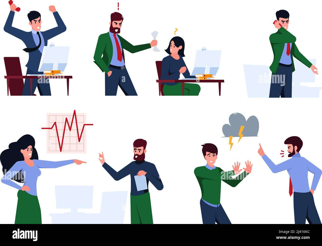 Workplace conflict. Business managers angry talking stresses workday ...