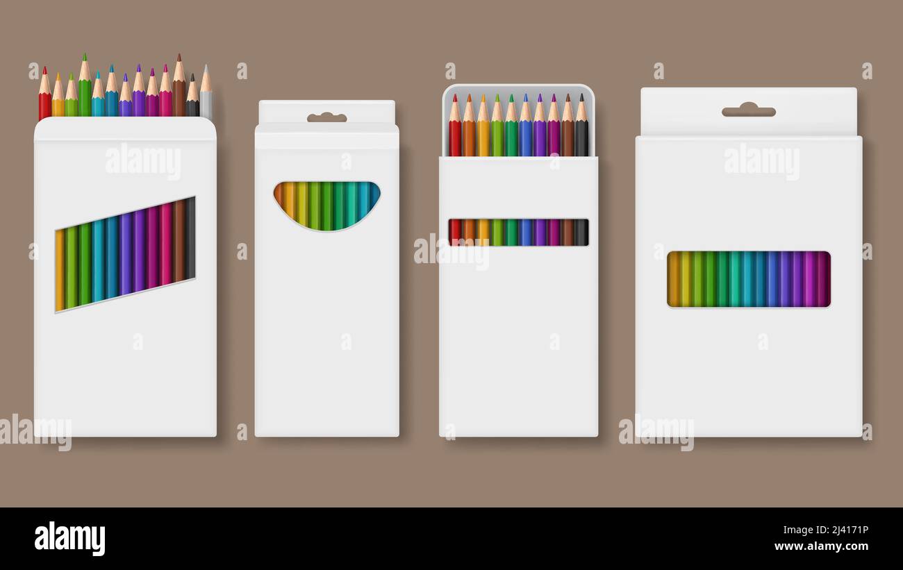 Pencil cardboard. Realistic boxes for colored pencils stationery ...