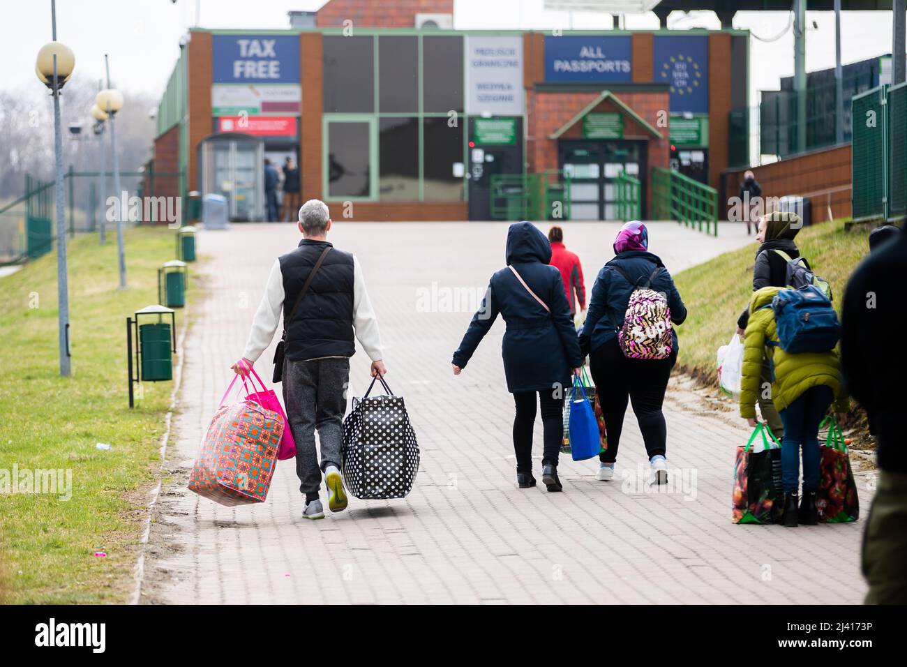 Medyka, Poland. 11th Apr, 2022. People go to the Medyka border crossing ...