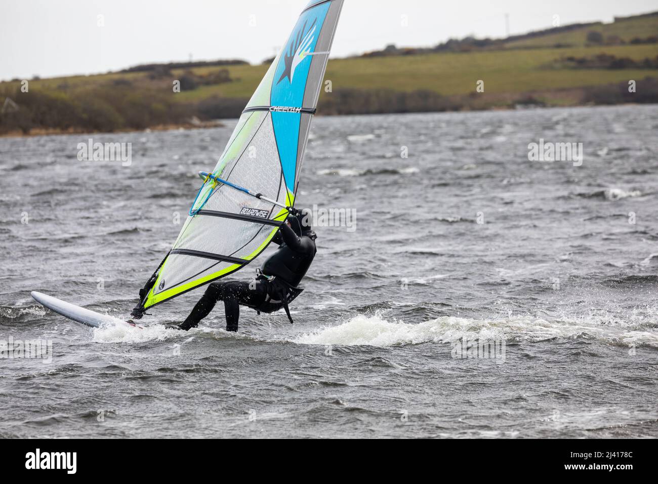 People wind foiling on Stithians Lake, Menherion in South West Cornwall ...