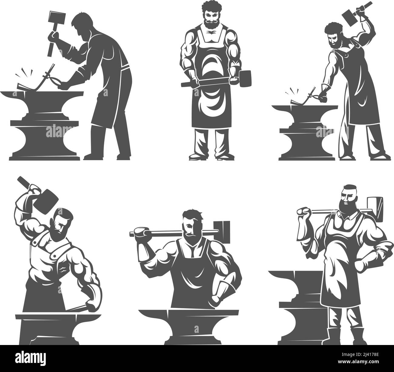 Blacksmith labels. Workshop emblems templates with strong heavy worker ...