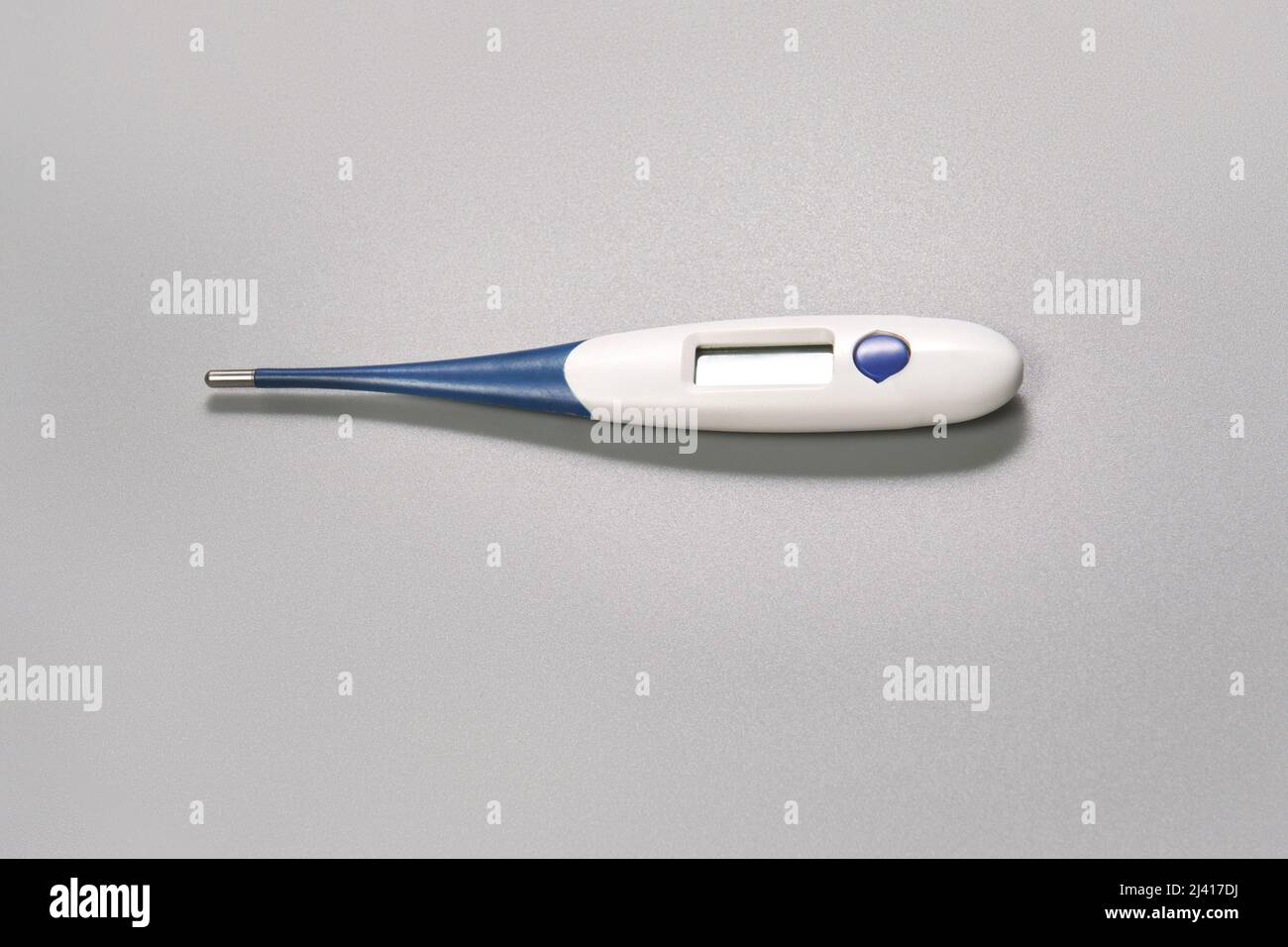 fever thermometer on grey background. Flu treatment mockup. Sick female ...