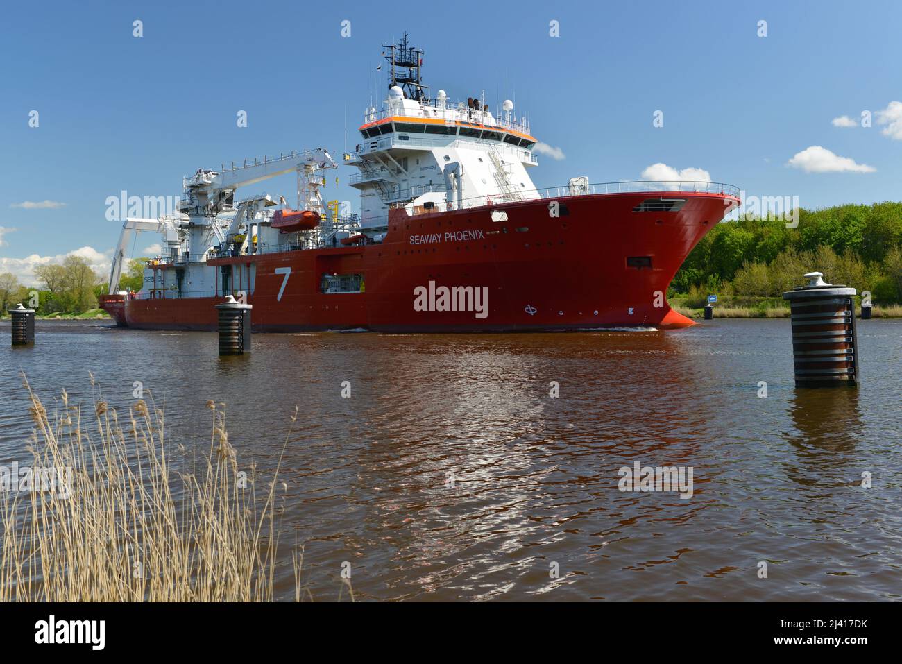 Cable Layer Seaway Phoenix Drives In The Kiel Canal Stock Photo - Alamy