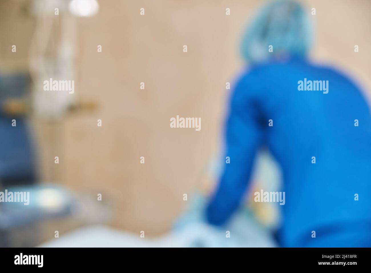 Cool medical blur background. Ambulance veterinary room. Blue hospital ...