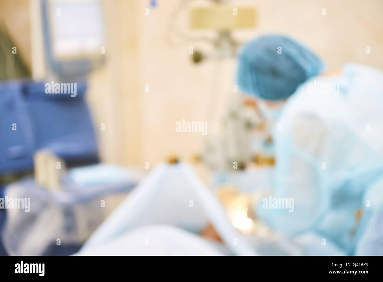 Cool medical blur background. Ambulance veterinary room. Blue hospital ...
