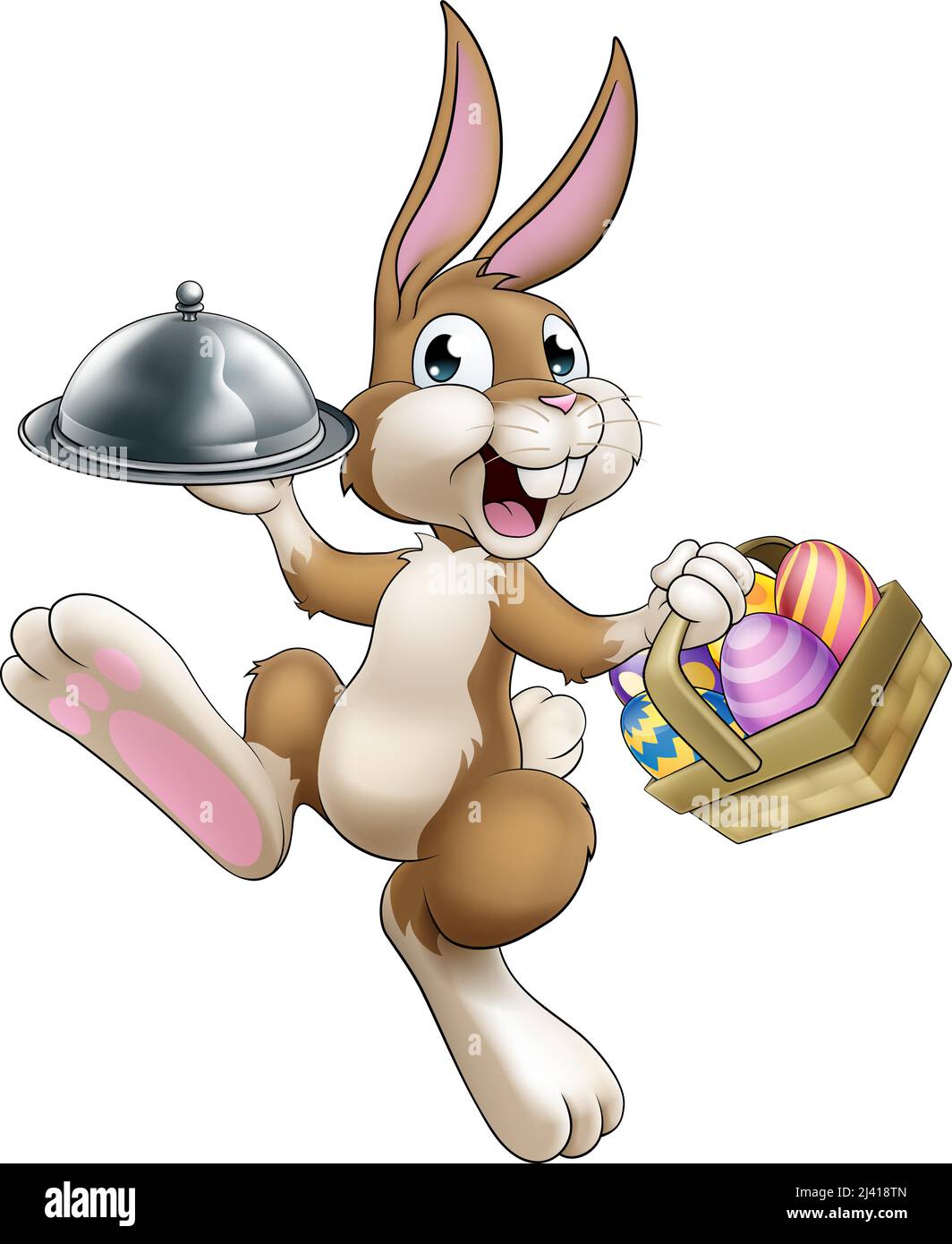 Easter Bunny Rabbit Cartoon Food Tray Cloche Chef Stock Vector Image ...