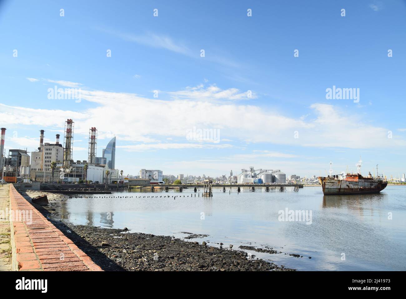 View of the old abandoned ship in Montevideo harbor, Uruguay Stock ...