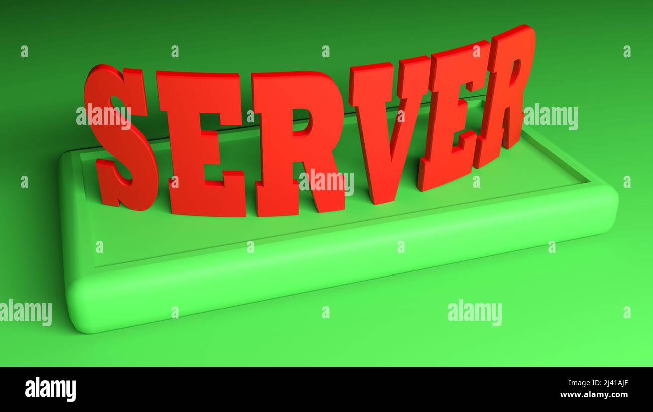 SERVER red write on green stand on green background - 3D rendering ...