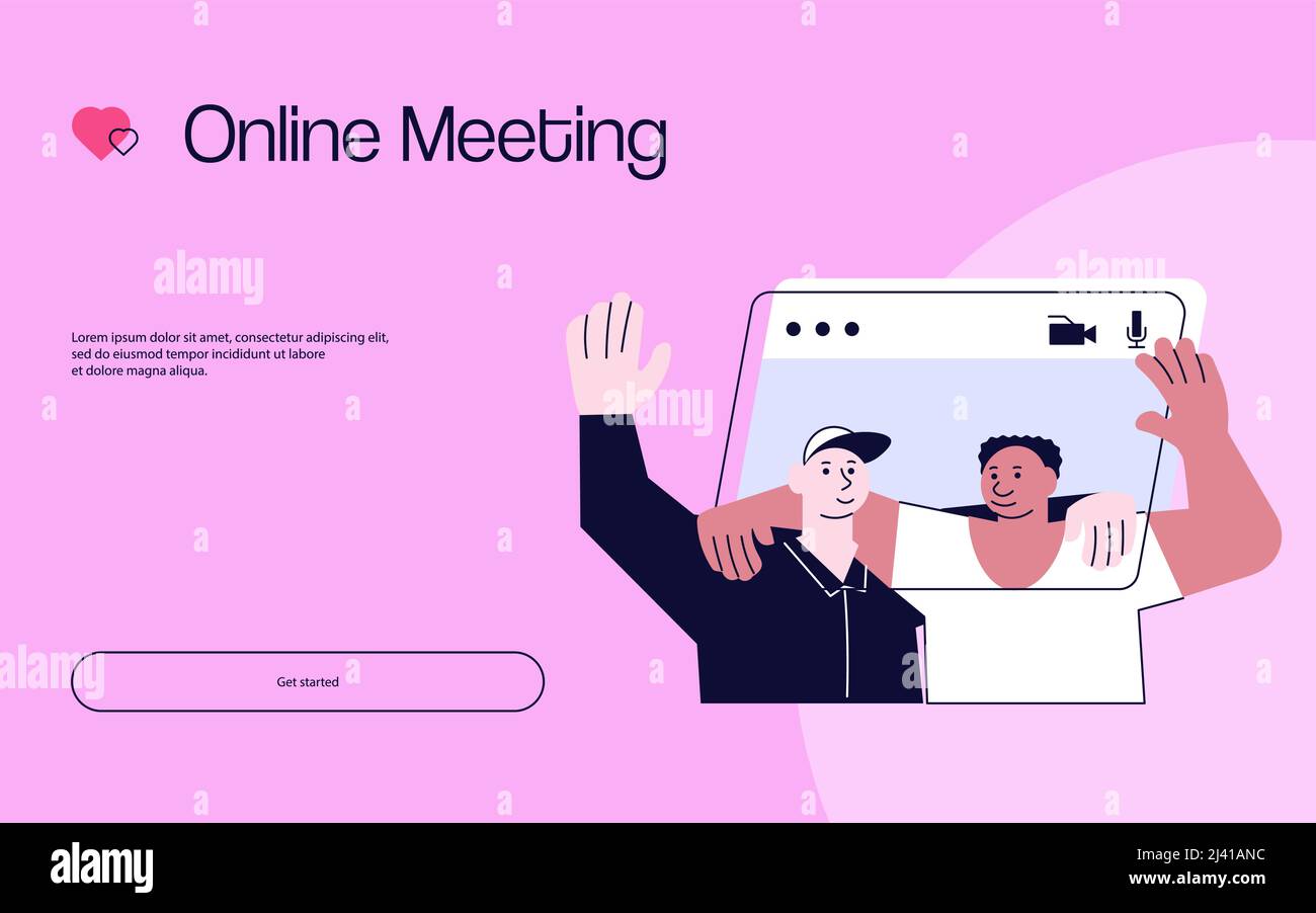 Landing web page template of virtual meeting on video call Stock Vector ...