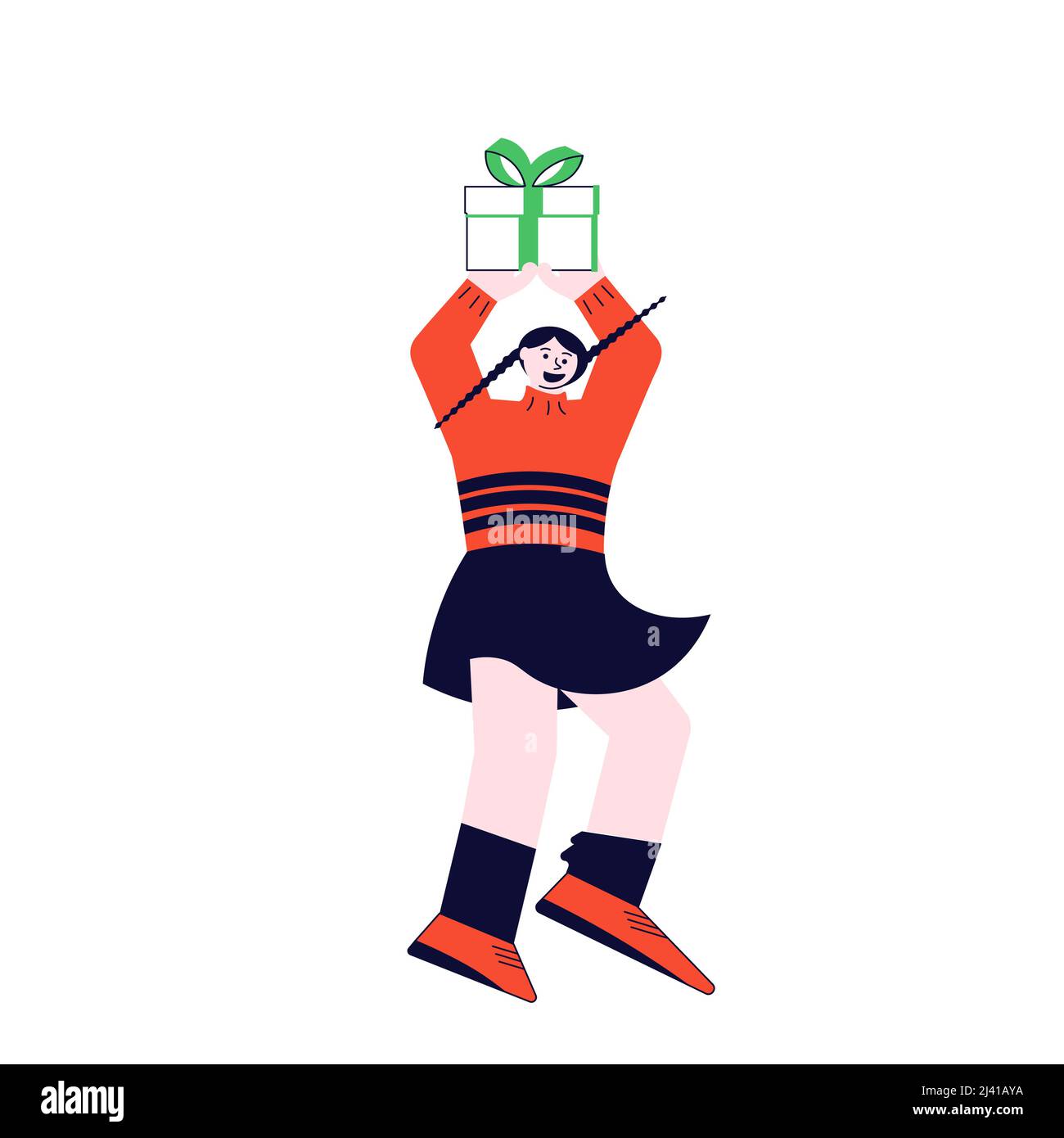 Young woman jumping for joy and holding gift Stock Vector Image & Art ...