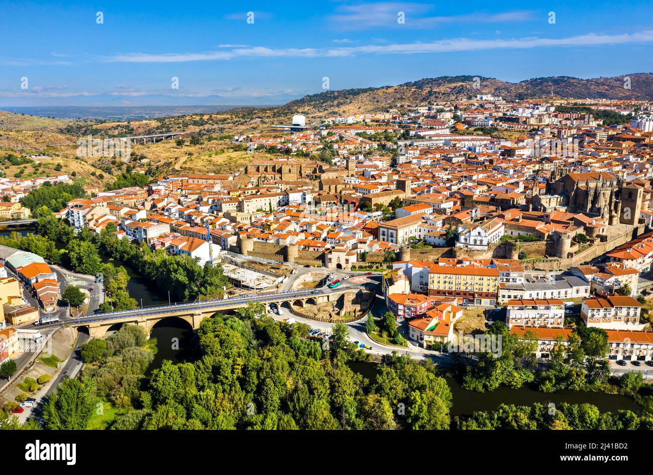 Aerial panorama of Plasencia in the province of Caceres, Extremadura ...