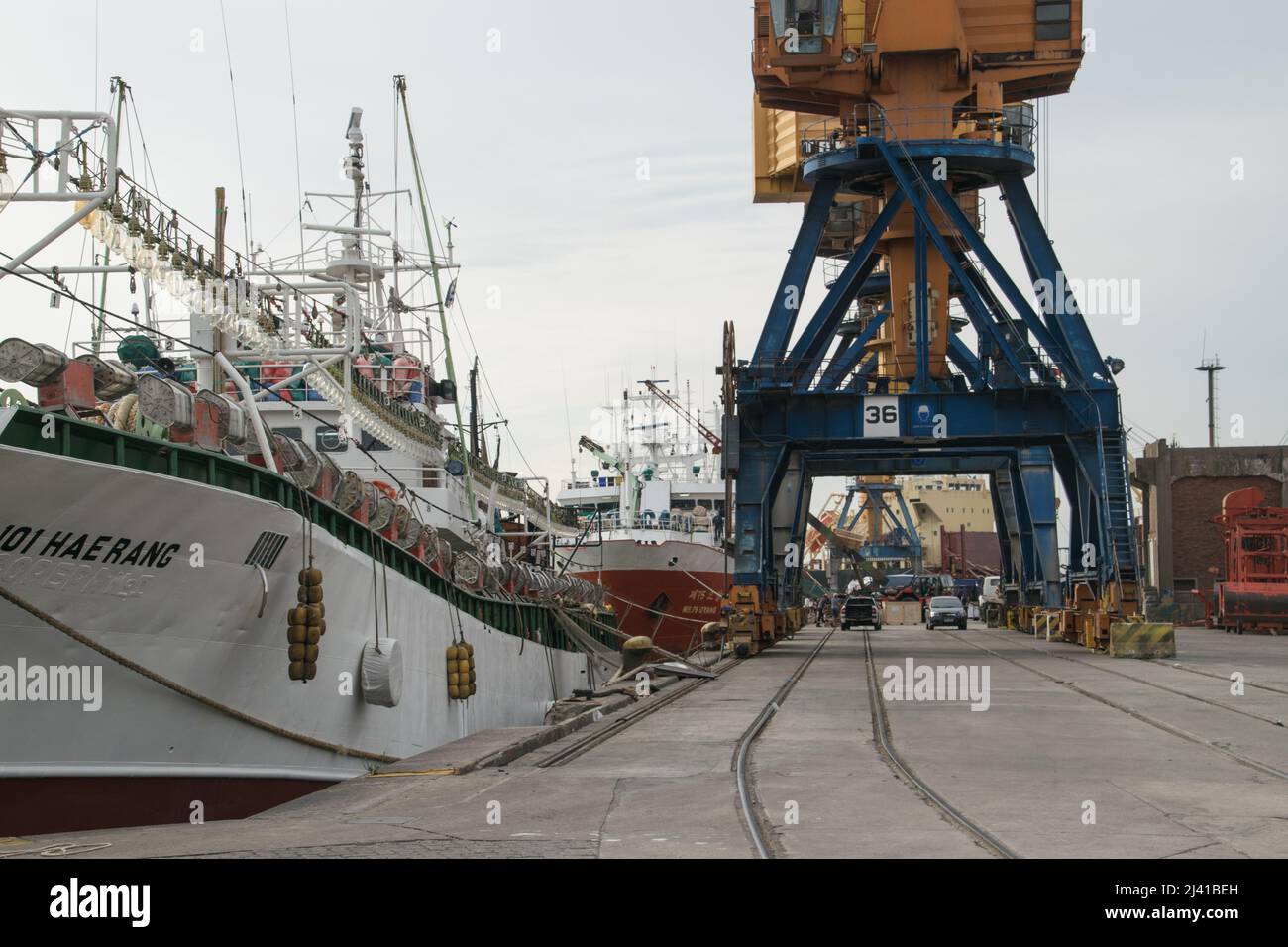 Large cargo ship full of containers in the port of Montevideo, Uruguay ...