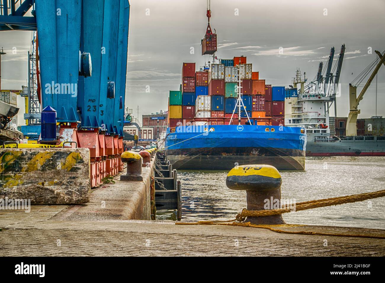Large cargo ship full of containers in the port of Montevideo, Uruguay ...