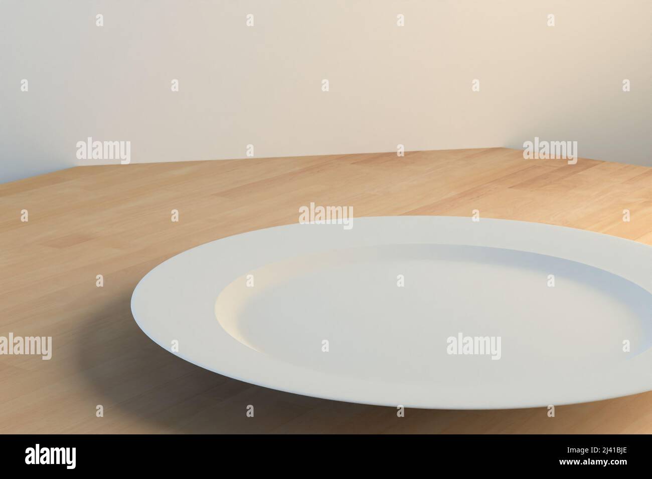 3d rendering of an empty plate on a wood table illustration Stock Photo ...