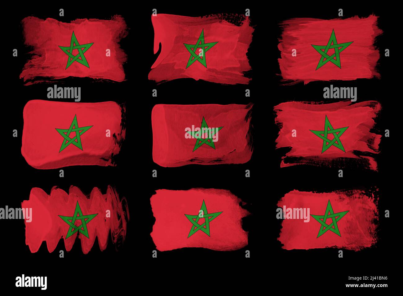 Morocco flag brush stroke, national flag on black background Stock ...
