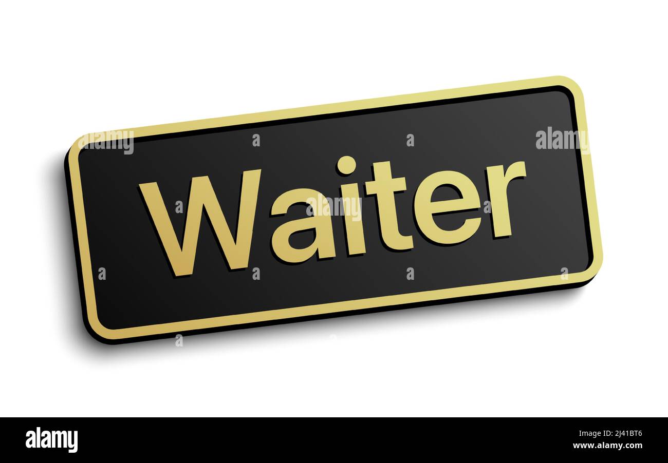 Classic style Waiter vector black badge with golden details, isolated ...
