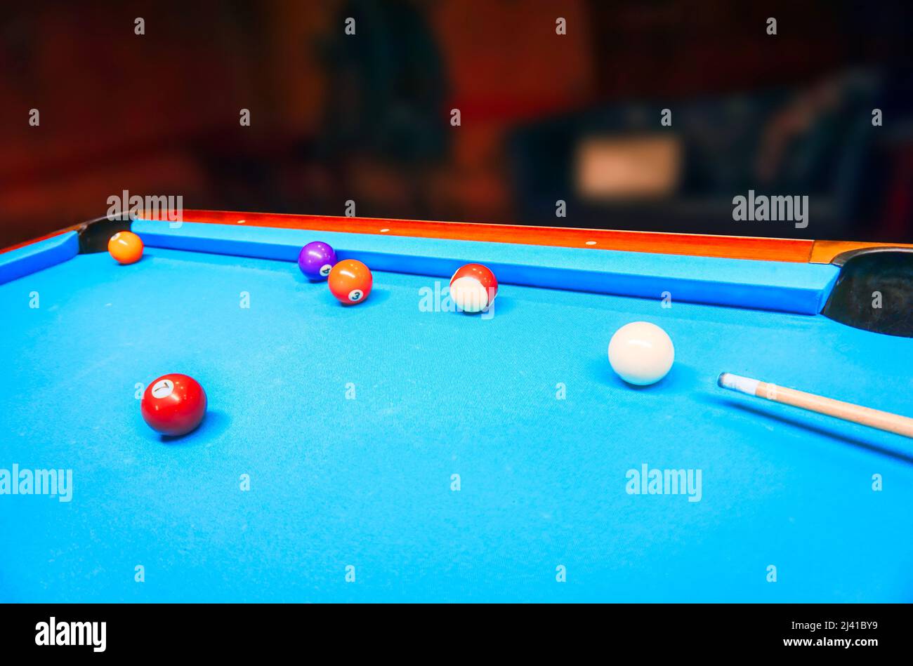 Billiards game - white and colorful balls on a table Stock Photo - Alamy