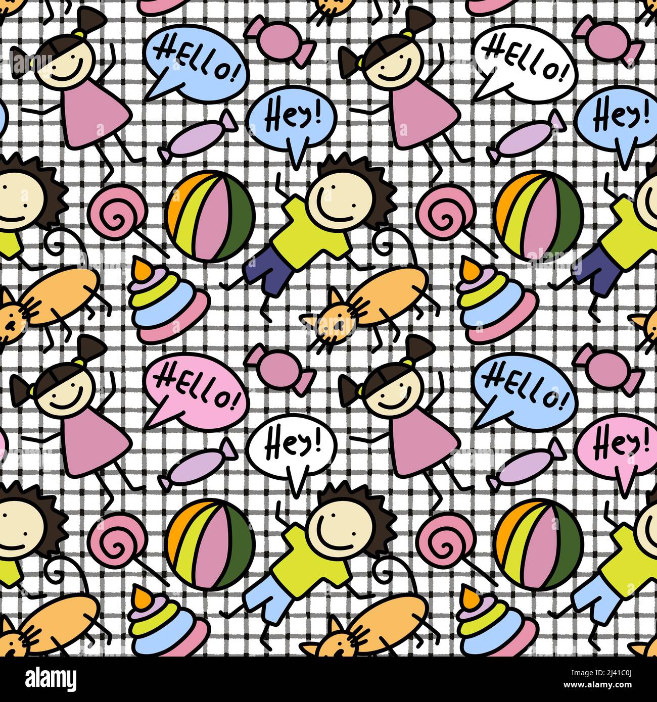 Cartoon seamless kids comic pattern for fabrics and textiles and ...